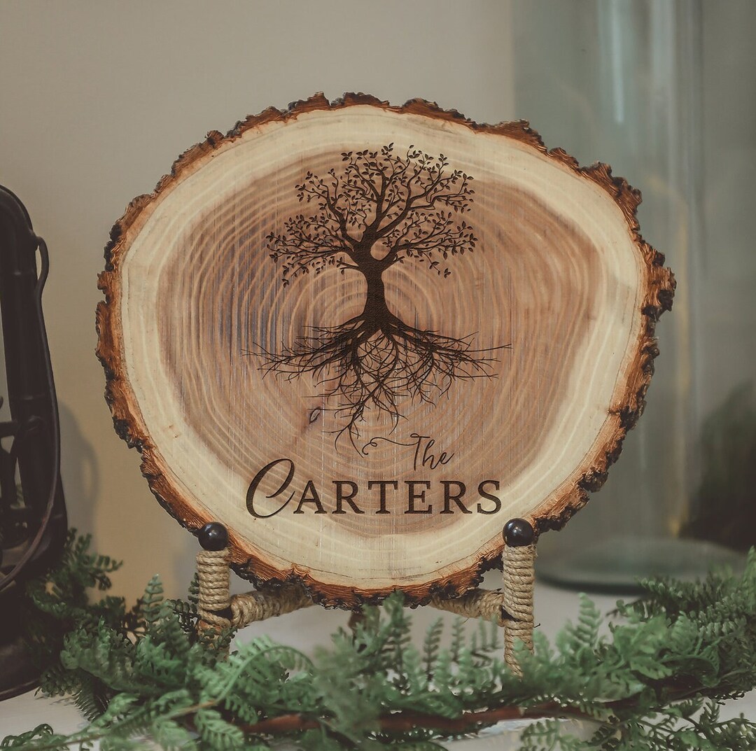 Personalized Family Tree Wood Slice, Laser Engraved Log Plaque - Etsy