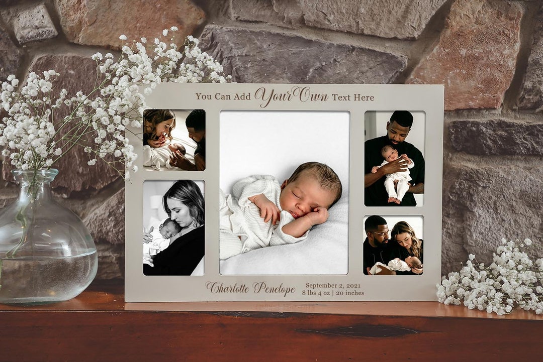 Personalized Baby Picture Frame – Laser Engraved 5-photo Collage - Etsy