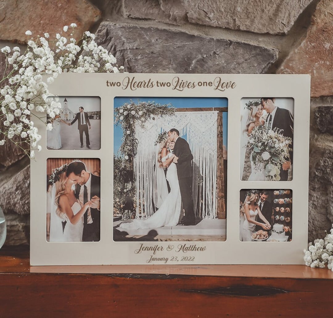 Personalized Wedding Picture Frame: Two Hearts, Five-picture Collage - Etsy