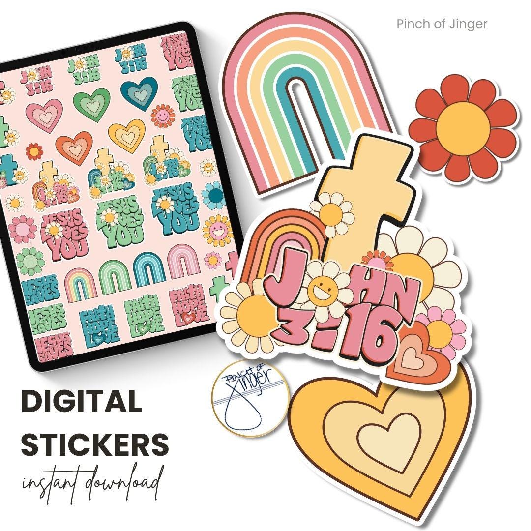 Pink Faith-based Digital Sticker Bundle | 21 Retro Christian PNG ...