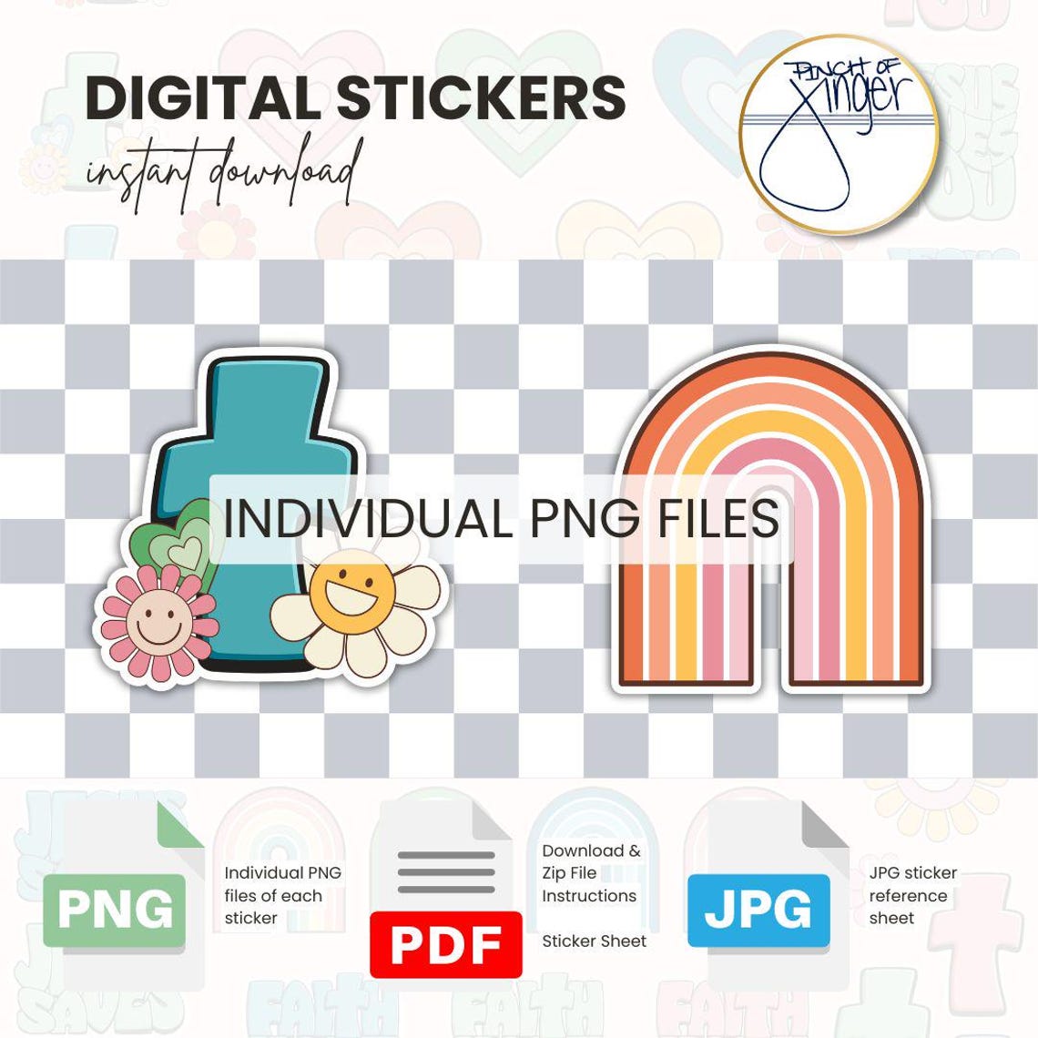 Pink Faith-based Digital Sticker Bundle | 21 Retro Christian PNG ...