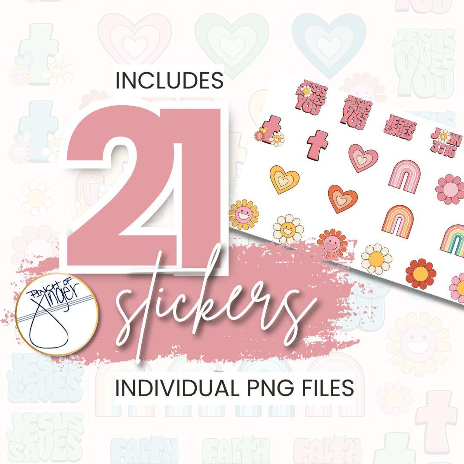 Pink Faith-based Digital Sticker Bundle | 21 Retro Christian PNG ...