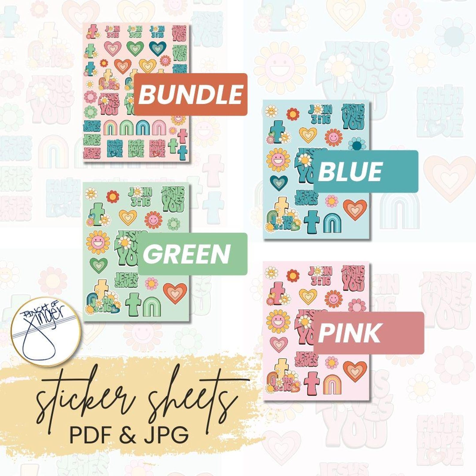 Pink Faith-based Digital Sticker Bundle | 21 Retro Christian PNG ...