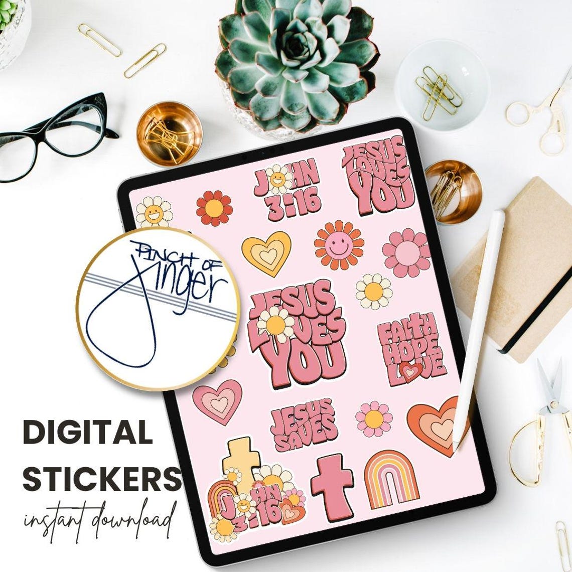 Pink Faith-based Digital Sticker Bundle | 21 Retro Christian PNG ...