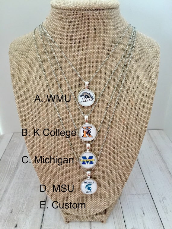 College/School Necklaces/Custom College Necklace/U of M/WMU/K | Etsy
