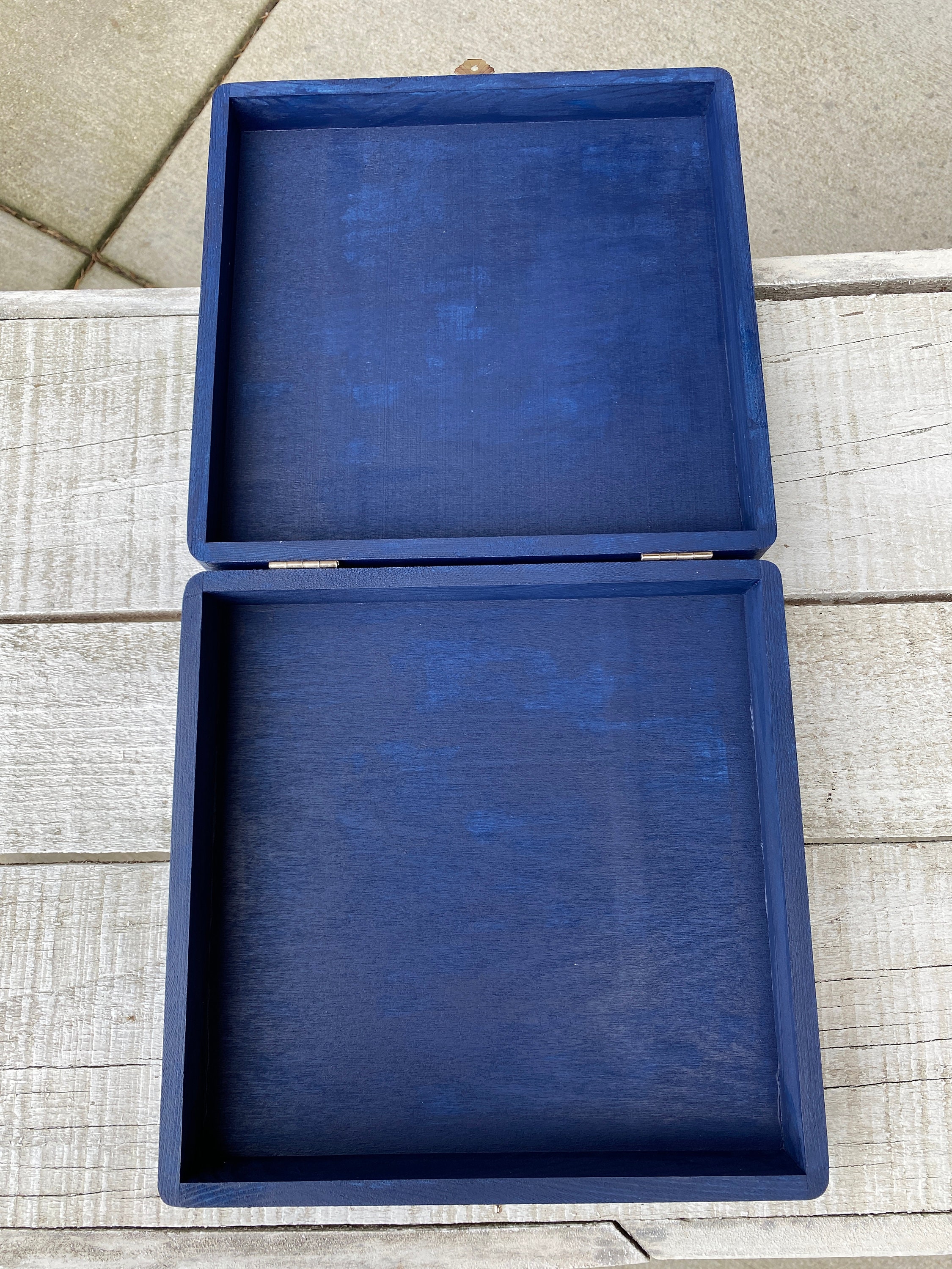 Wood Box Jewelry Box Memory Box Navy Blue Floral | Etsy