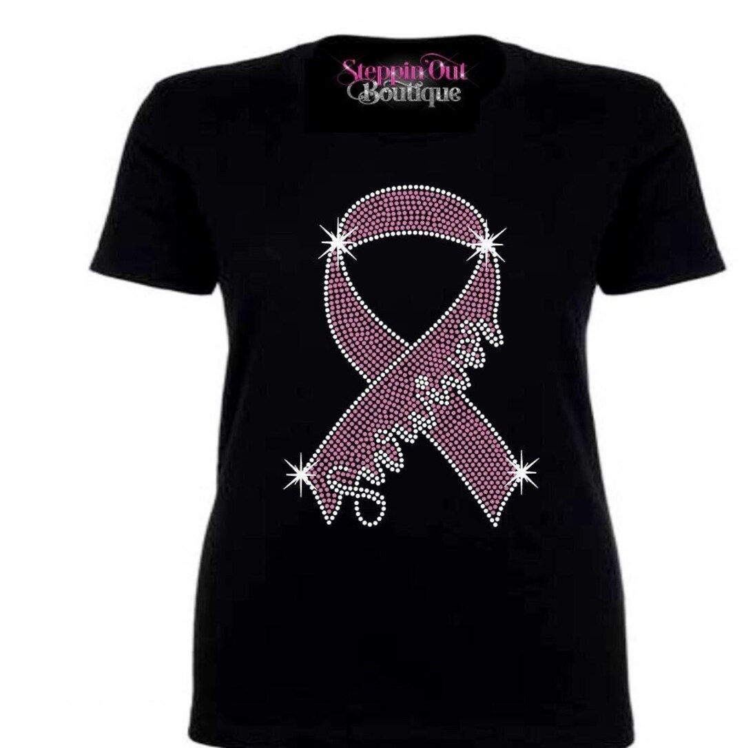Breast Cancer Bling Shirt, Any Survivor Ribbon Rhinestone Cancer Shirt, Cancer Bling Shirt ...