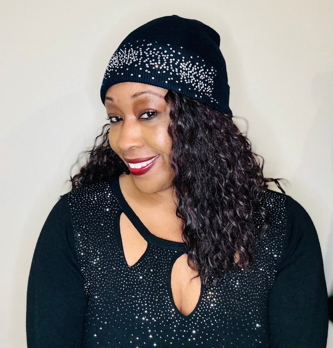 Bling Beanie Hat, Beanie Bling Hat, Black Beanie Rhinestone Hat, Winter ...