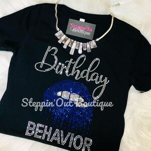 Birthday Behavior Biting Lips Rhinestone Bling Shirt, Dripping Lips ...