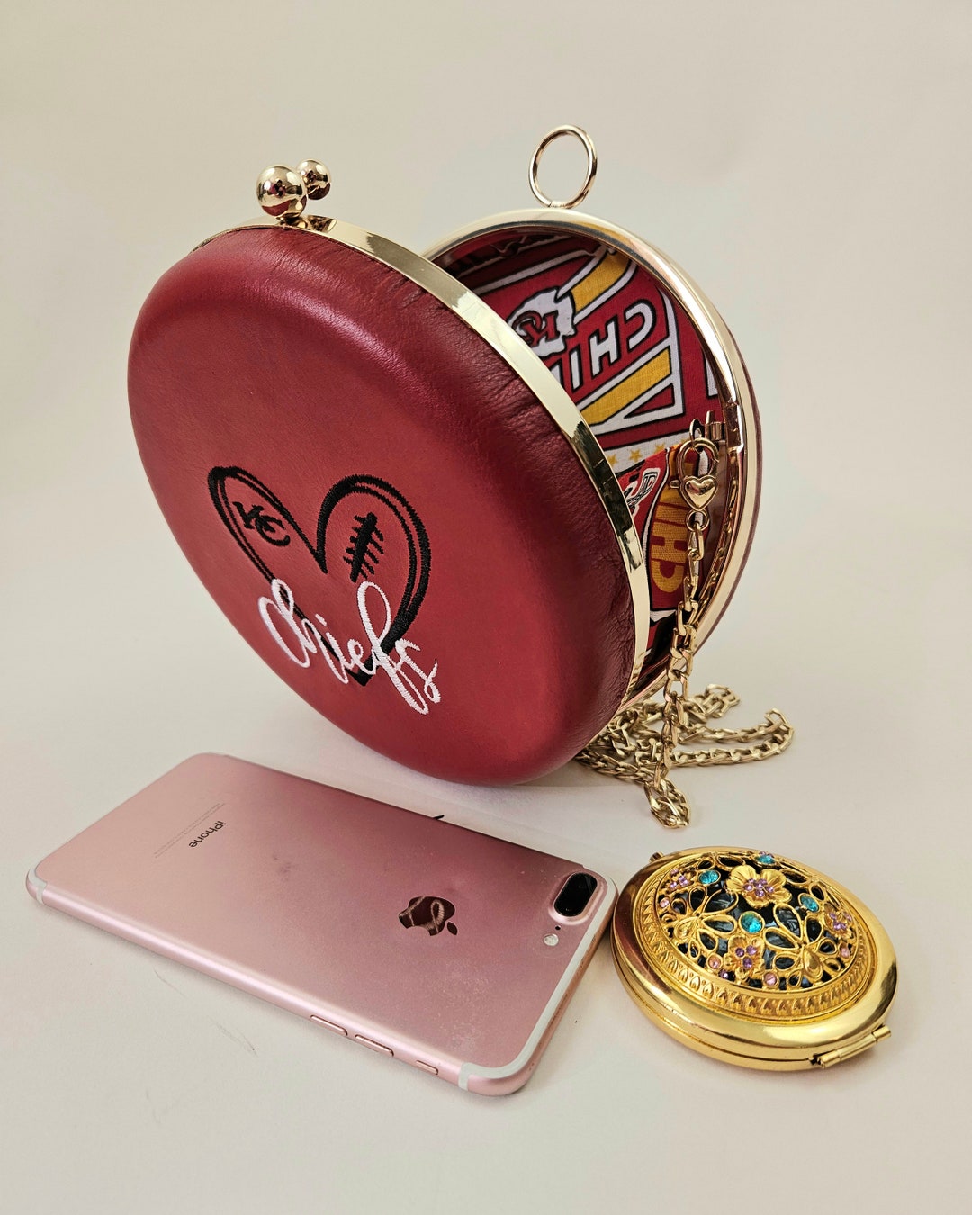 Chiefs Purse, Leather Chiefs Purse. Leather Box Purse,football Purse ...