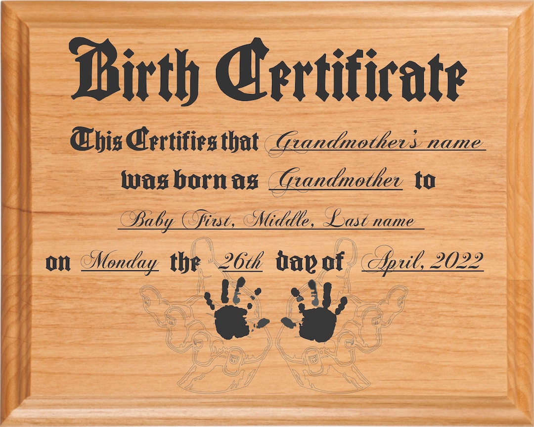 Birth Certificate, Birth Announcement, Custom Engraved Birth ...