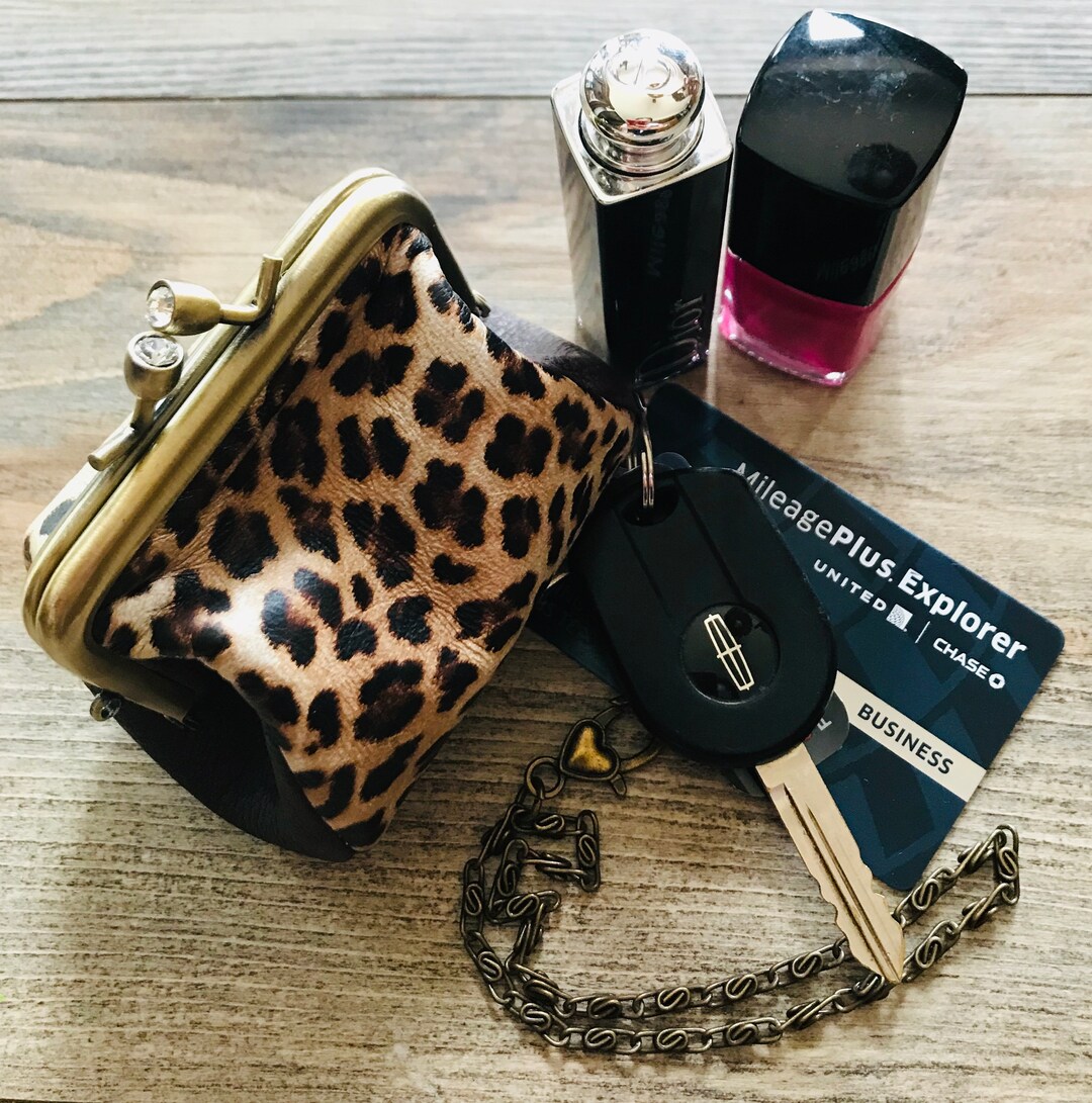 Genuine Leather Coin Purse, Leopard Print Purse! Leather Pouch, Leather ...