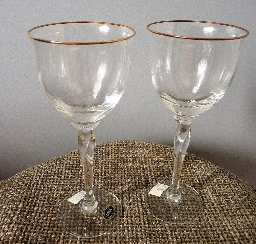 Lenox Rhythm Gold Wine Crystal Stemware Glasses Set of Two - Etsy