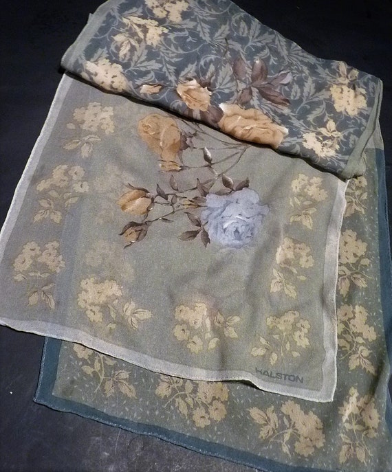 Halston Roses Chiffon Silk Scarf - Etsy