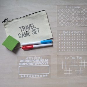 Reusable Travel Game Set for Kids: 4 Game Boards With Dry Erase Markers ...