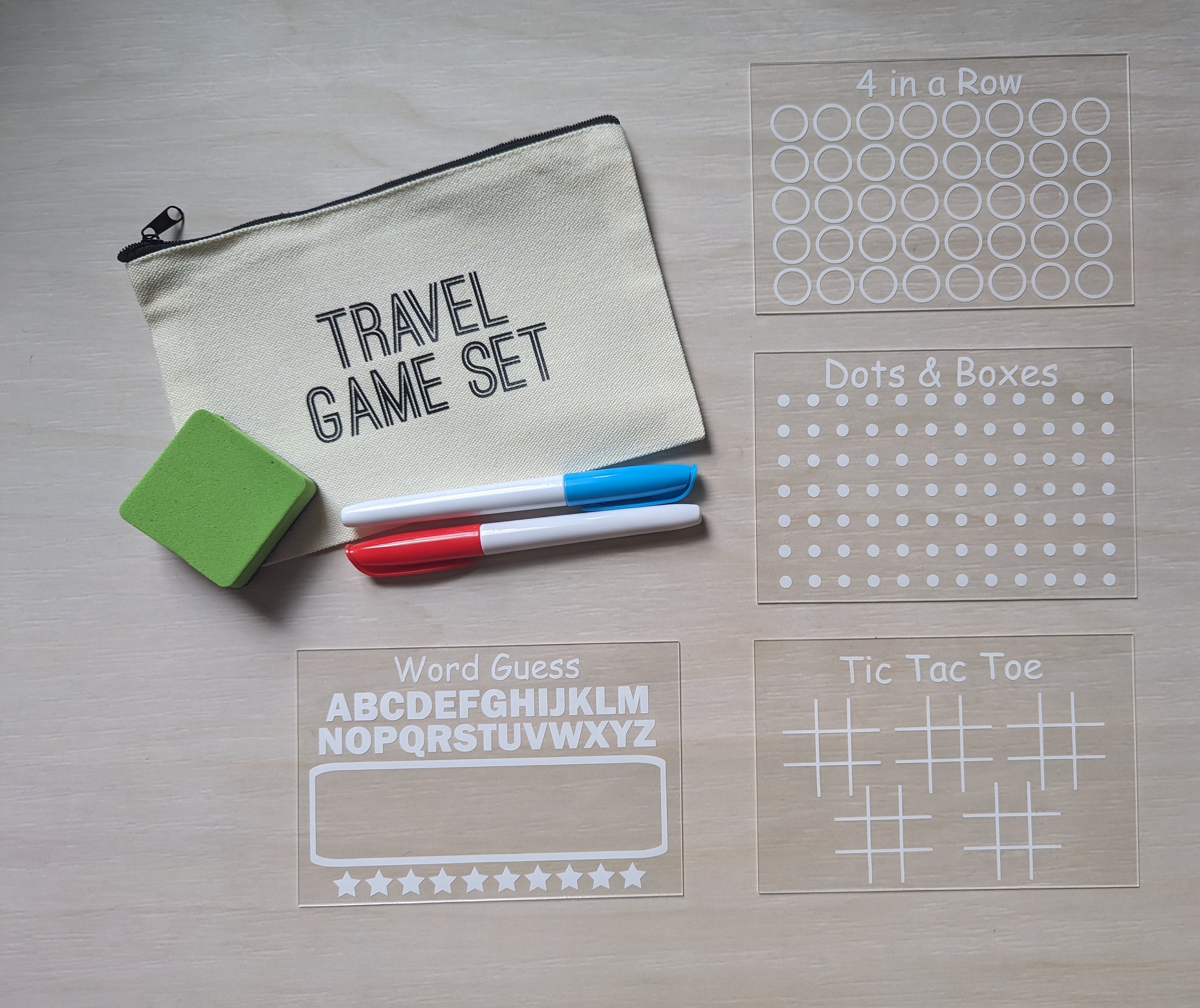 Reusable Travel Game Set for Kids: 4 Game Boards With Dry Erase Markers ...