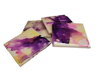Resin Tile Coasters Set of 4 Handpainted Coasters Resin - Etsy
