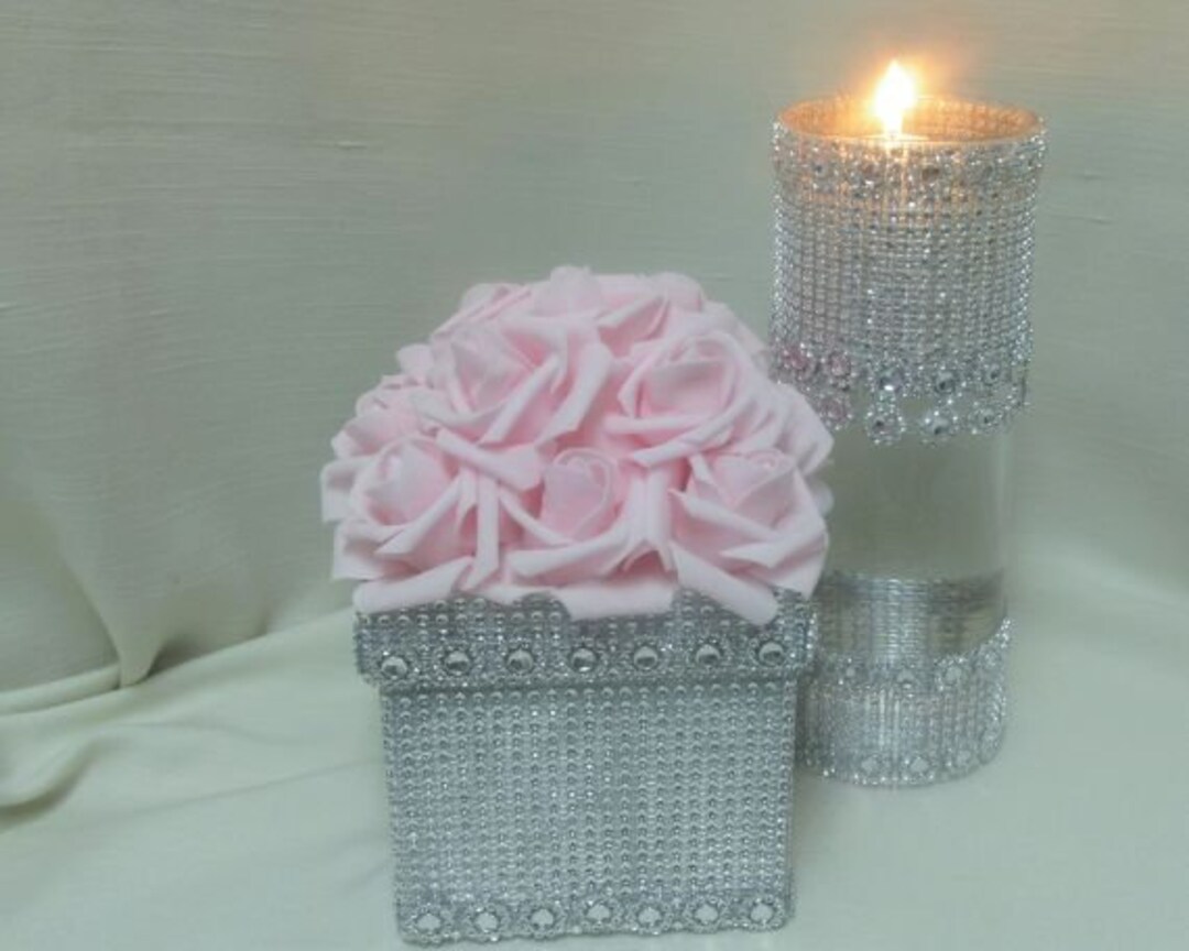Flower Box Centerpiece Storage Box Silver Bling Matching Floating ...