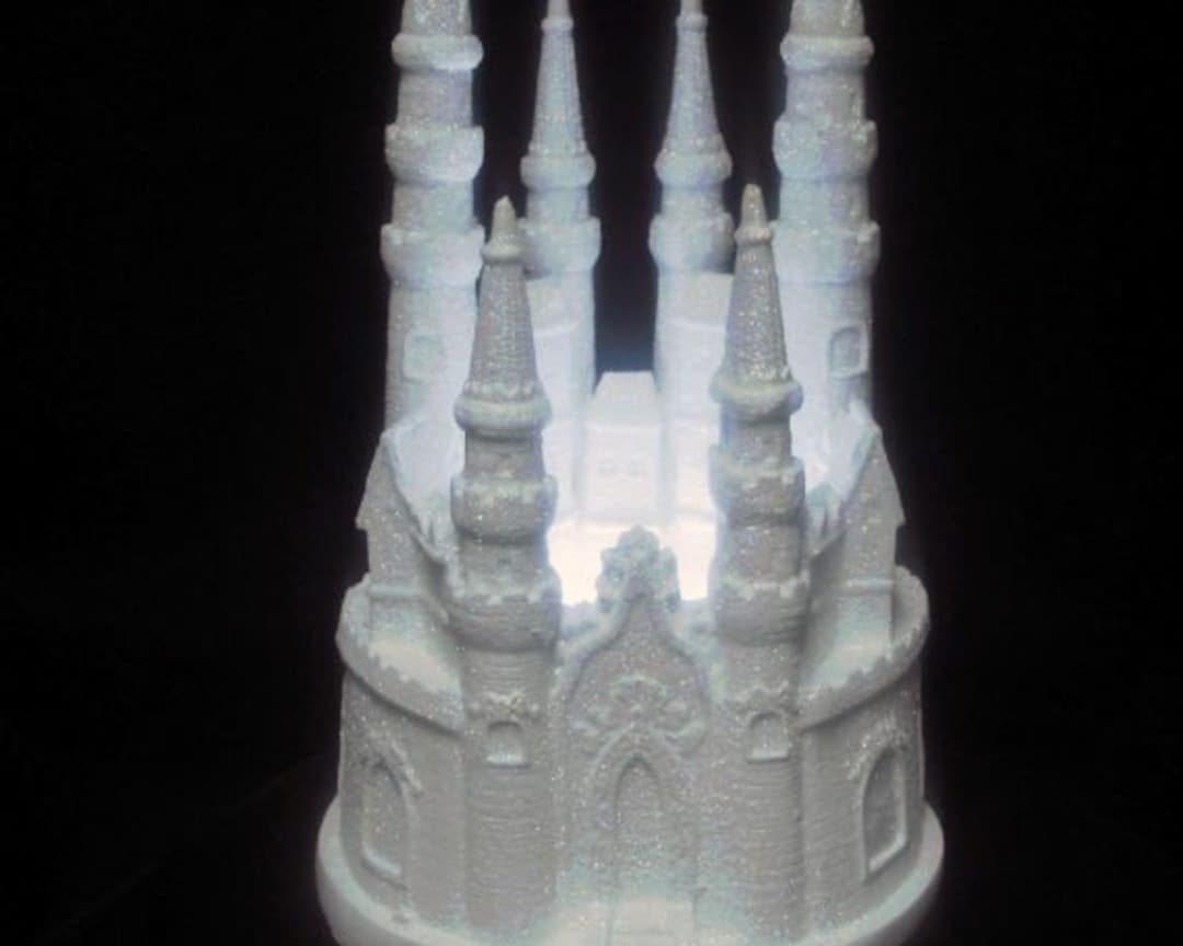 Cinderella Castle Lighted Wedding Cake Topper White Glittered No Trim ...