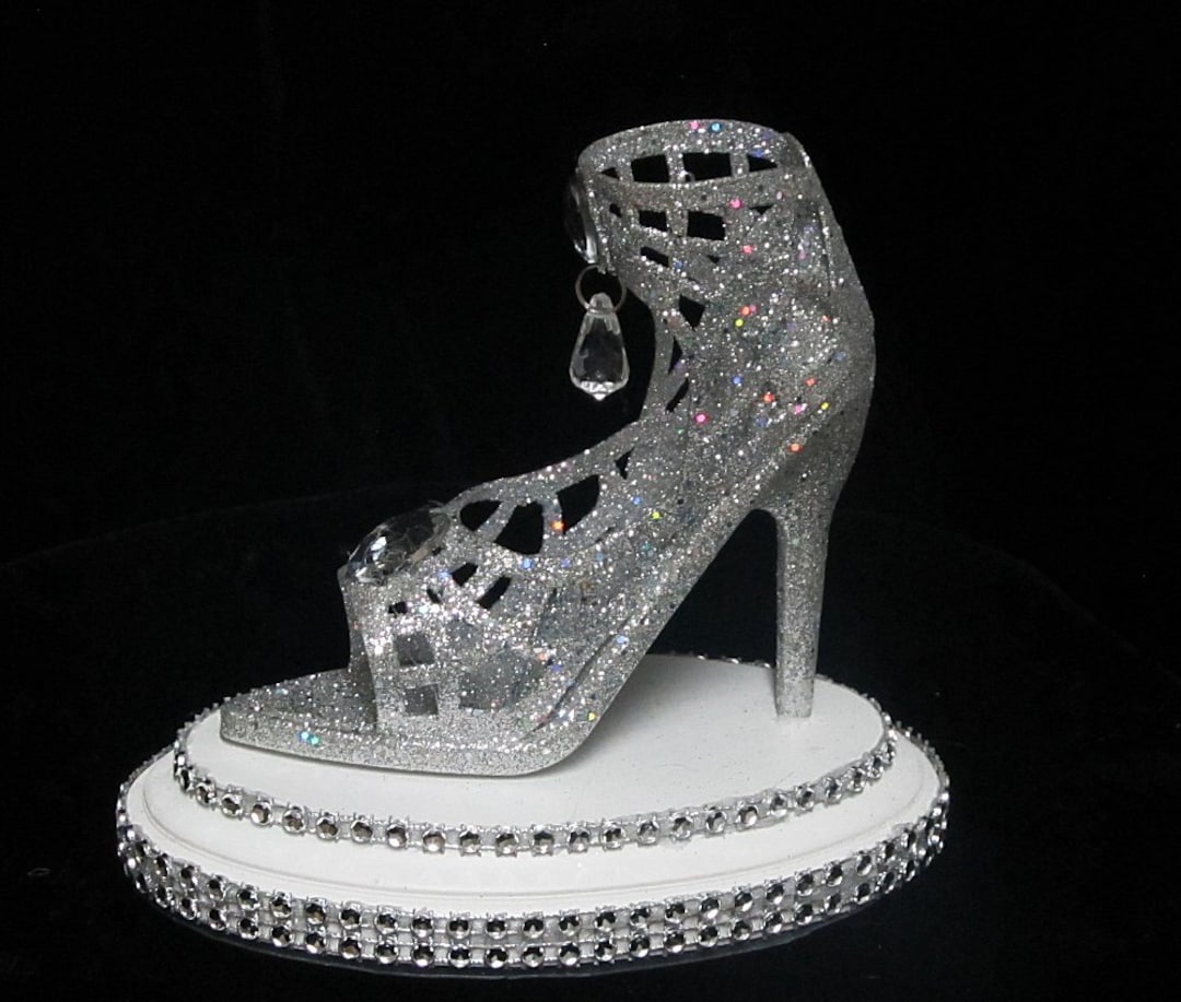Stiletto Princess Cinderella Silver High Heel Shoe Cake Topper Birthday ...