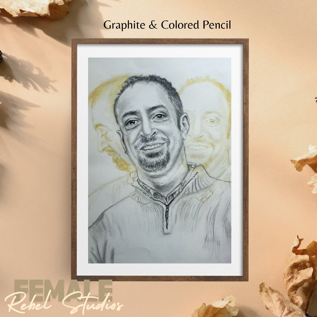 Handmade Portrait Drawing, Graphite Portrait Drawing, Colored Pencil ...
