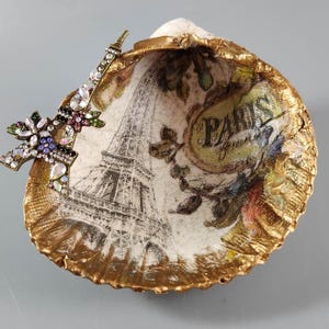 Decoupaged Seashell, Paris Eiffel Tower - Etsy