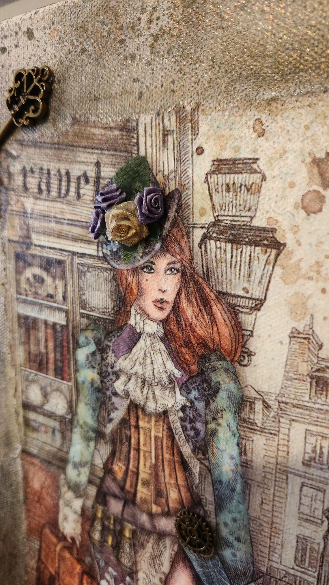 Mixed Media Steampunk Canvas, Wall Decor, Decoupaged, Rice Paper ...