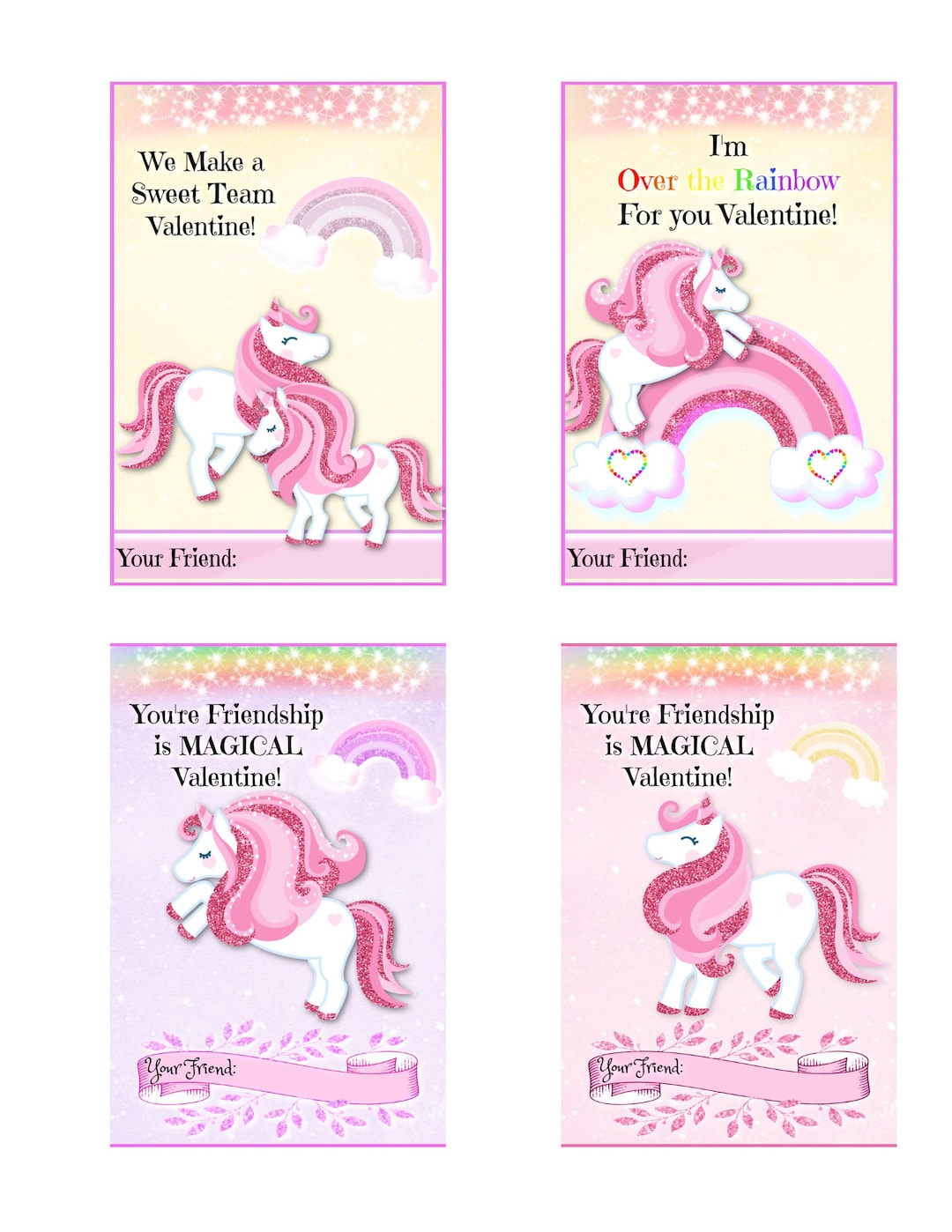 Pretty Printable Unicorn and Rainbows Valentines - Etsy