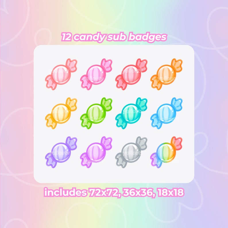 Set of Cute Multicolor Candy Sub Badges for Streaming on Twitch/youtube ...
