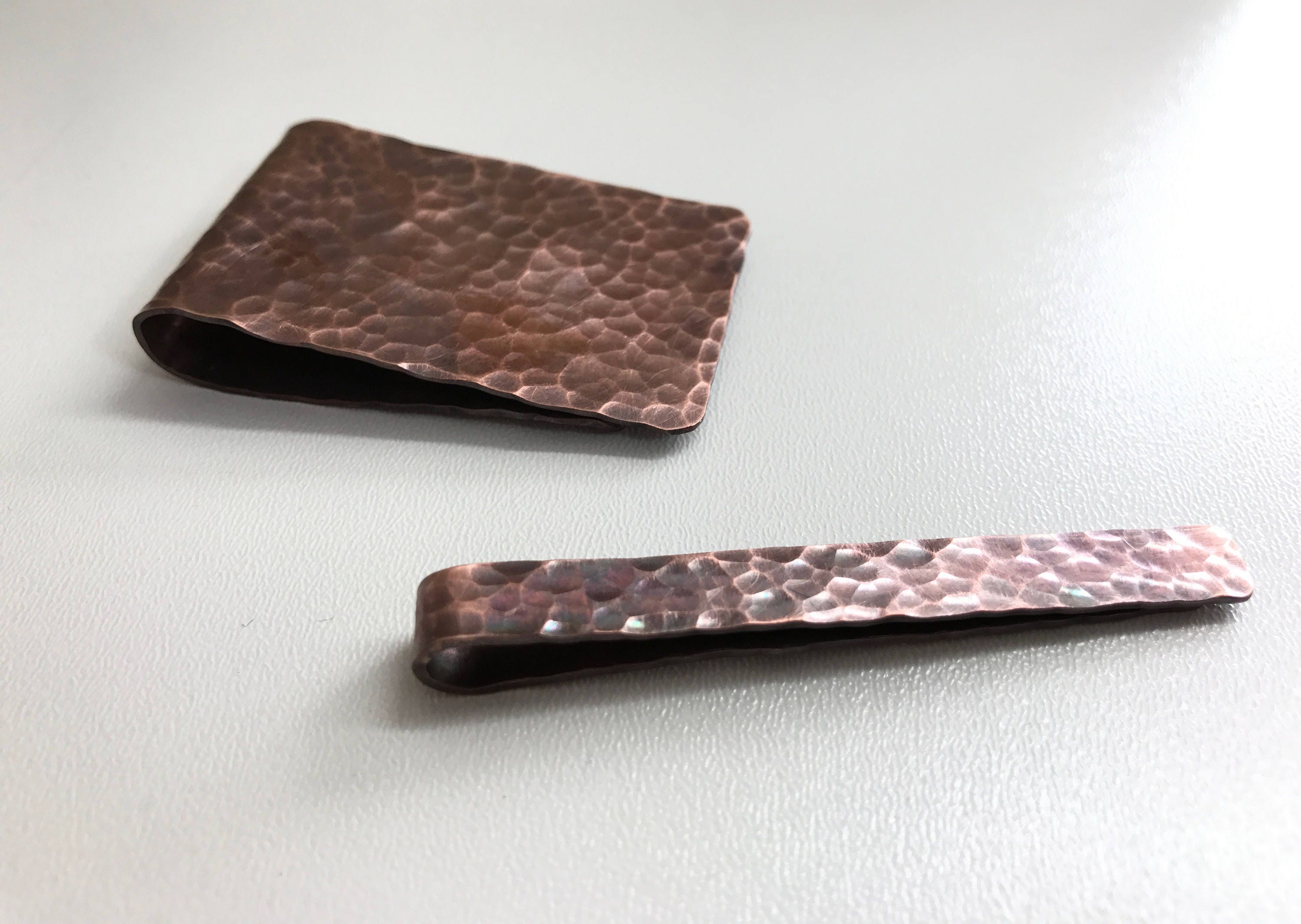Hand Made Copper Tie Clip and Money Clip Set Hammered Texture | Etsy