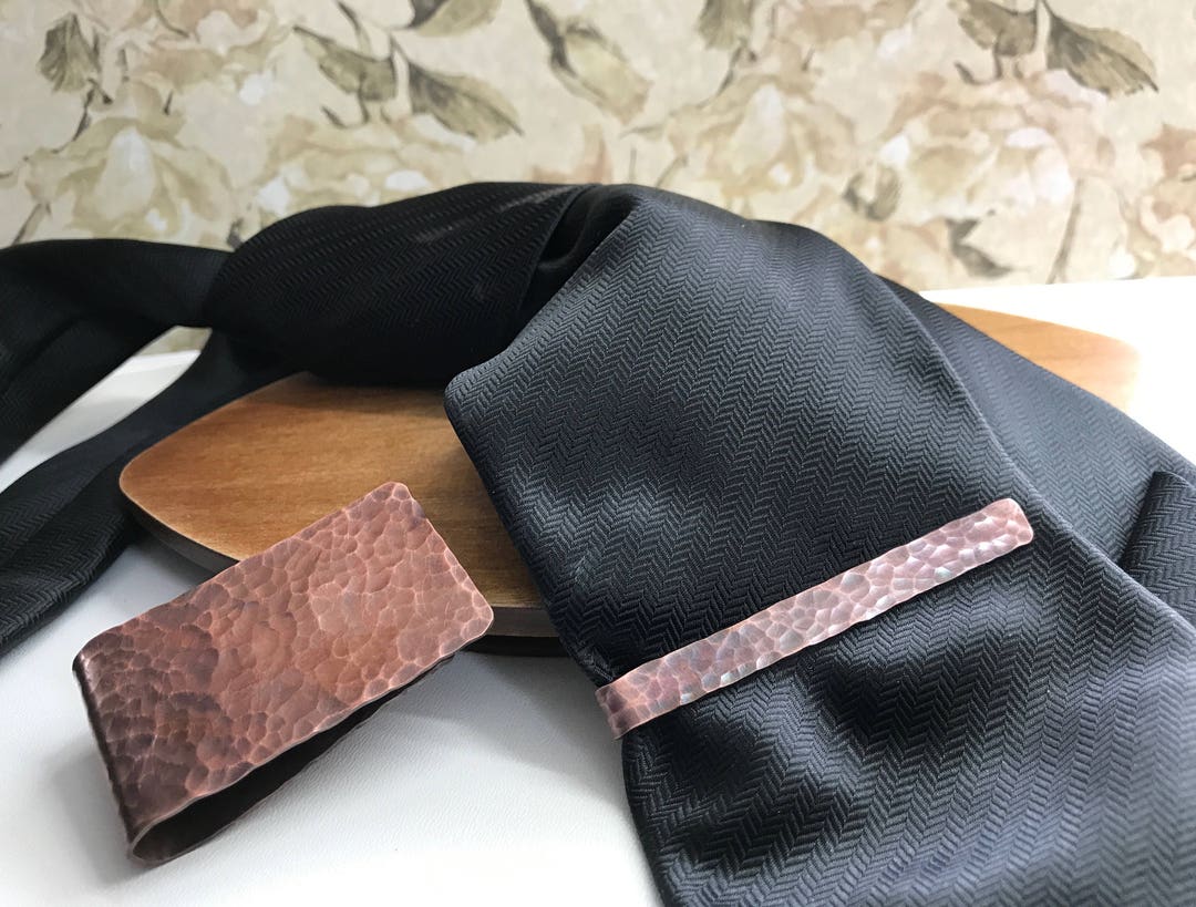 Hand Made Copper Tie Clip and Money Clip Set Hammered Texture Mens ...