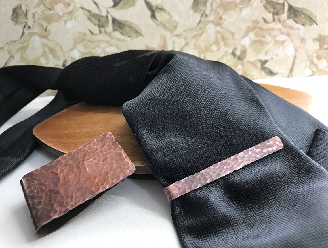 Hand Made Copper Tie Clip and Money Clip Set Hammered Texture - Etsy