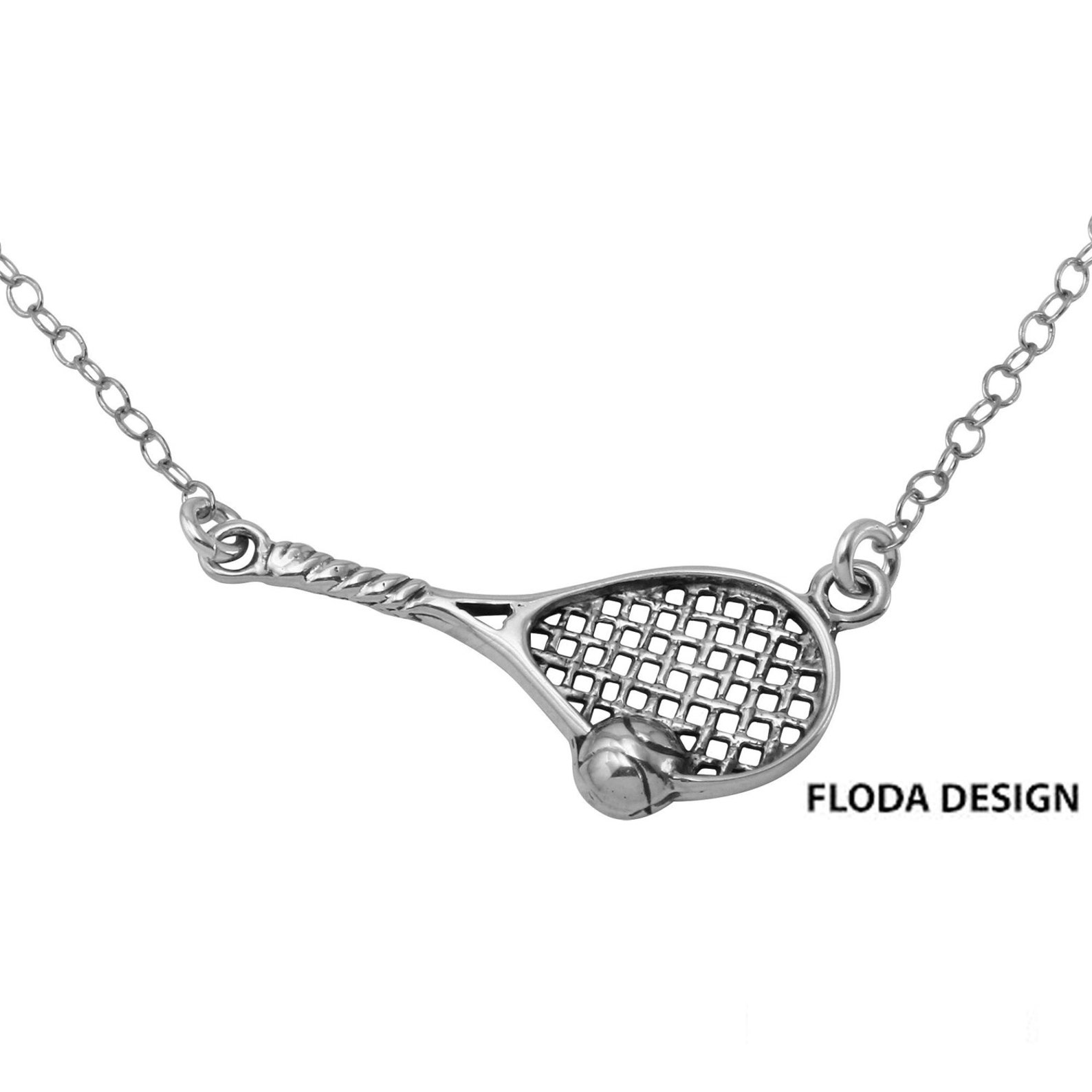 Tennis Racket Necklace in Sterling Silver, Tennis Jewelry, Sideways ...