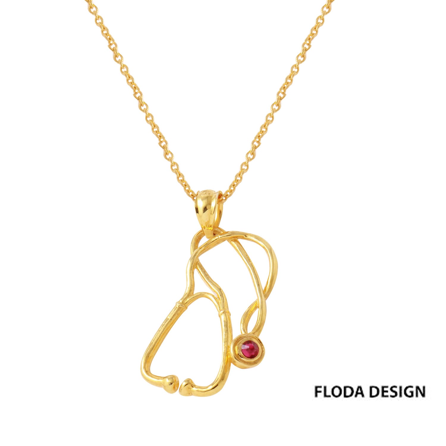 Stethoscope Necklace in Sterling Silver ( 18k Yellow Gold Plating ...