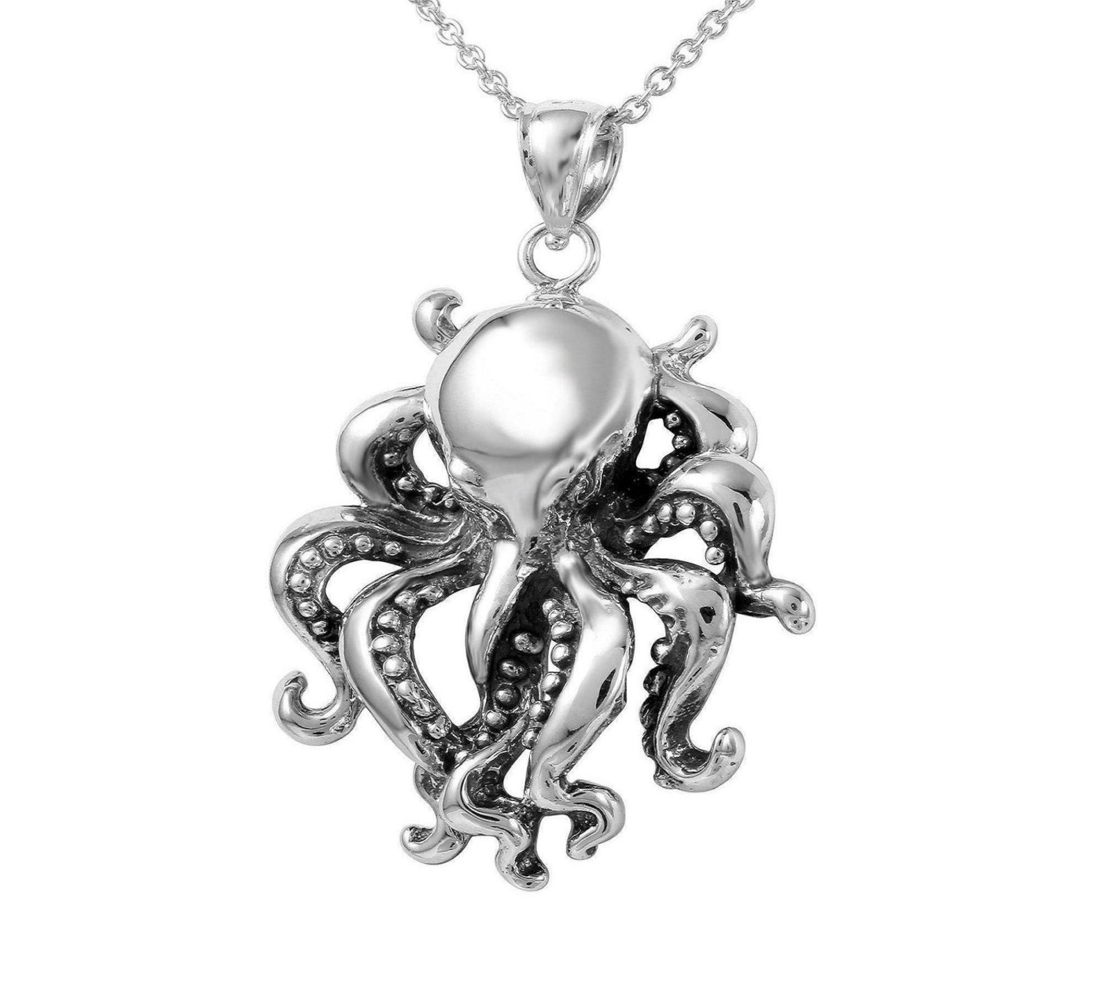 Octopus Necklace in Sterling Silver Octopus Jewelry Nautical - Etsy