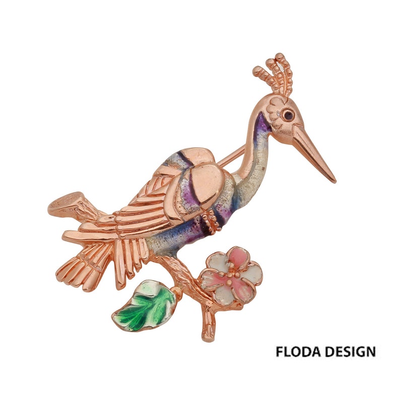 Gray Crowned Crane Brooch in Sterling Silver ( 18k Rose Gold Plating ...