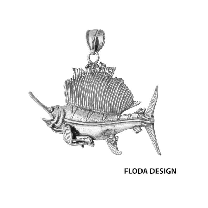Sailfish 3D Pendant Necklace in Sterling Silver, Sailfish Jewelry FD- 1 ...