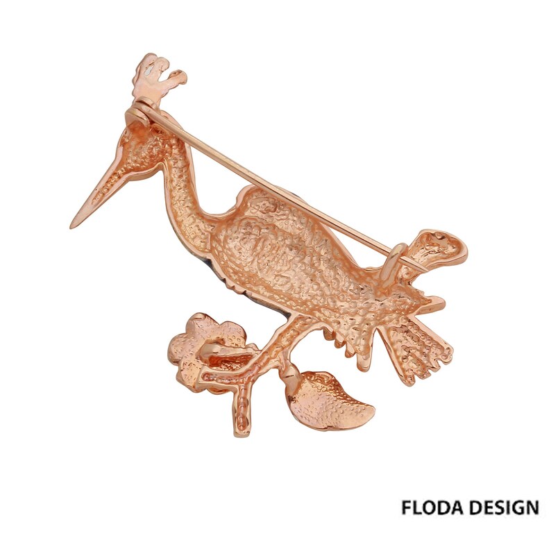 Gray Crowned Crane Brooch in Sterling Silver 18k Rose Gold Plating ...