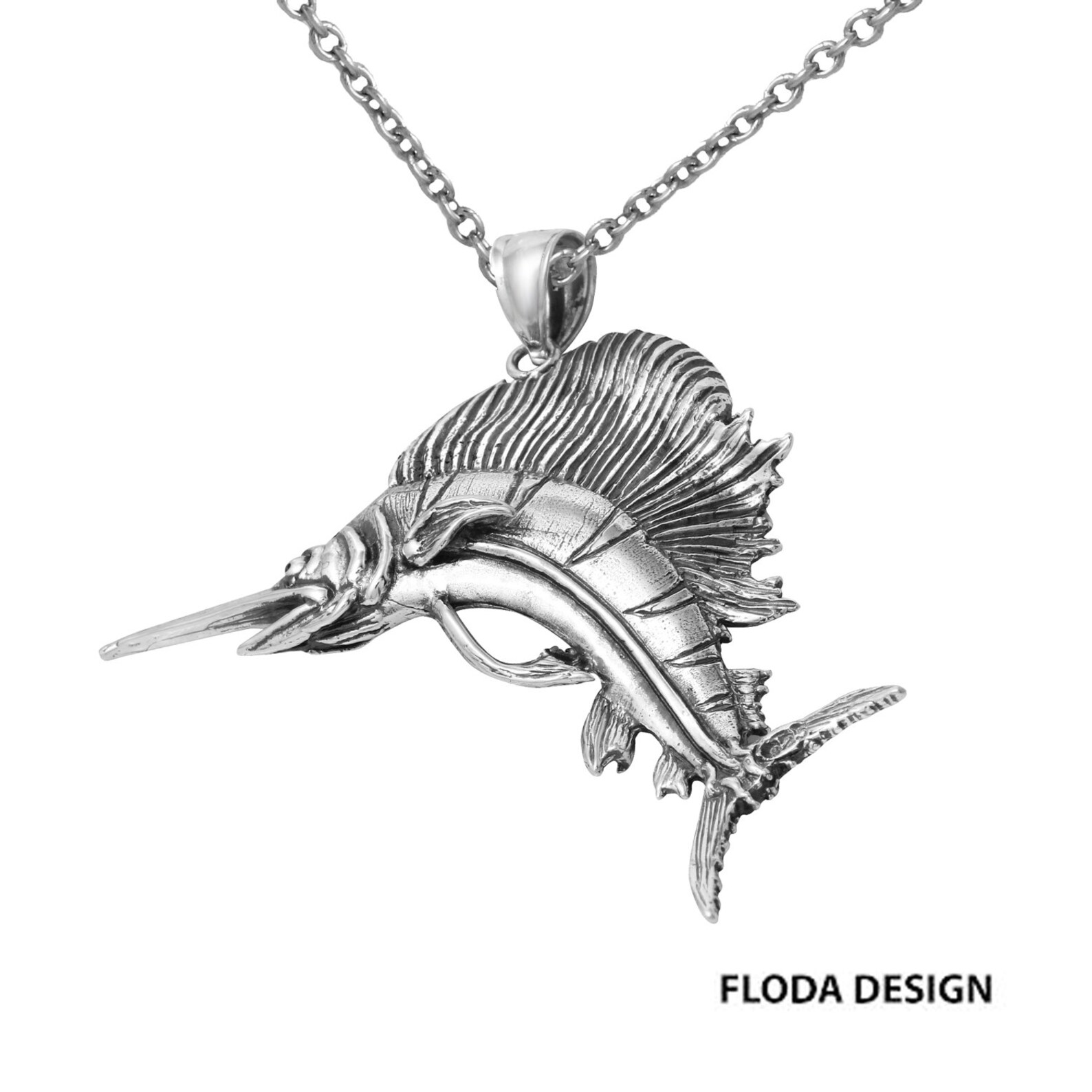 Sailfish 3D Necklace in Sterling Silver, Fish Jewelry, Sailfish Jewelry ...