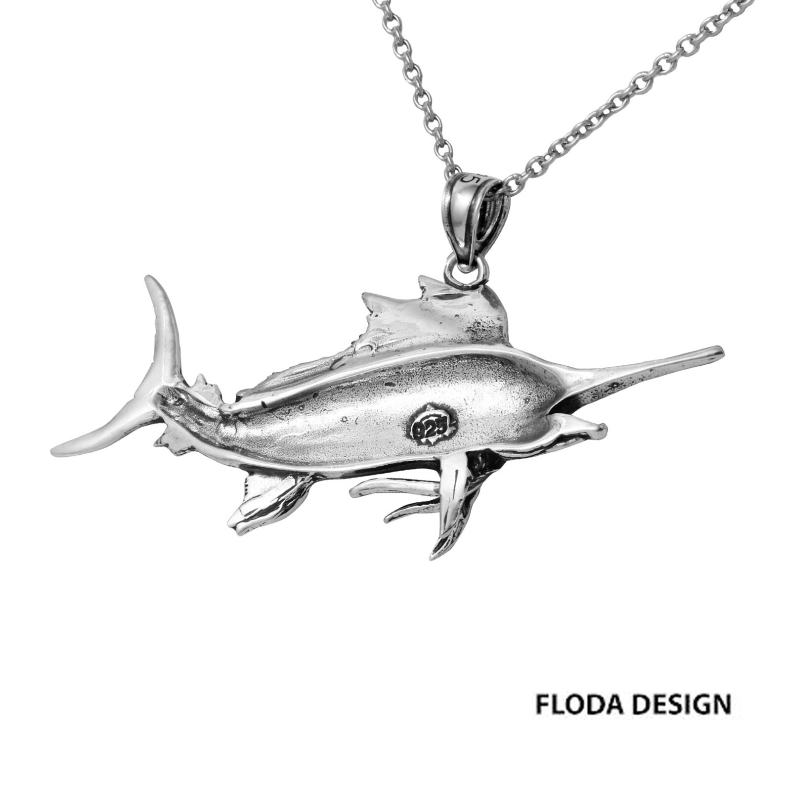 Blue Marlin Fish Necklace in Sterling Silver, Fish Jewelry, Blue Marlin ...
