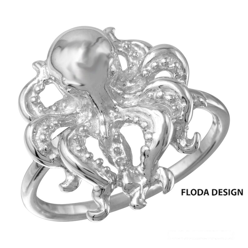 Octopus Ring in Sterling Silver, Octopus Jewelry, Nautical Jewelry FD ...