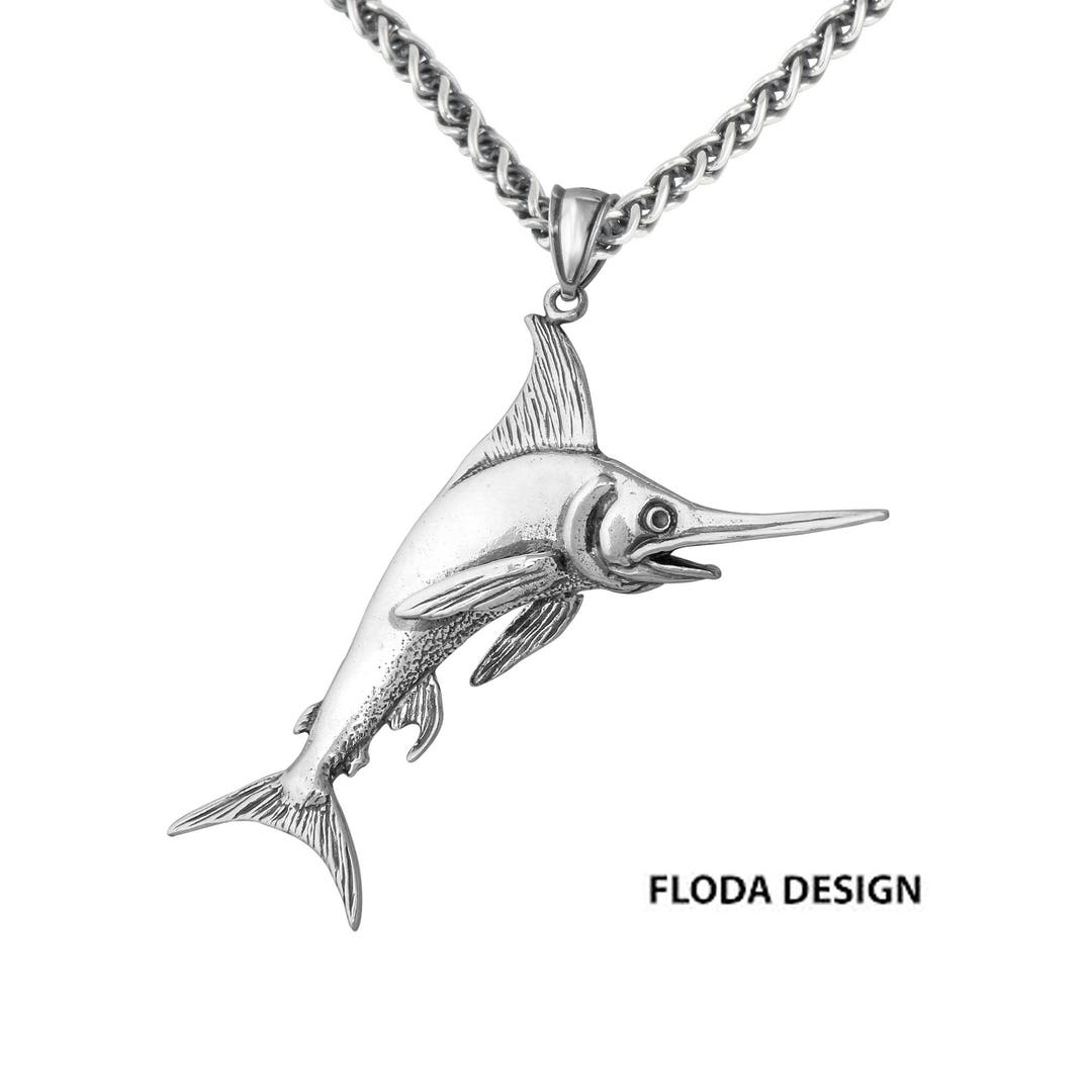 Swordfish 3D Pendant Necklace in Sterling Silver, Nautical Jewelry ...