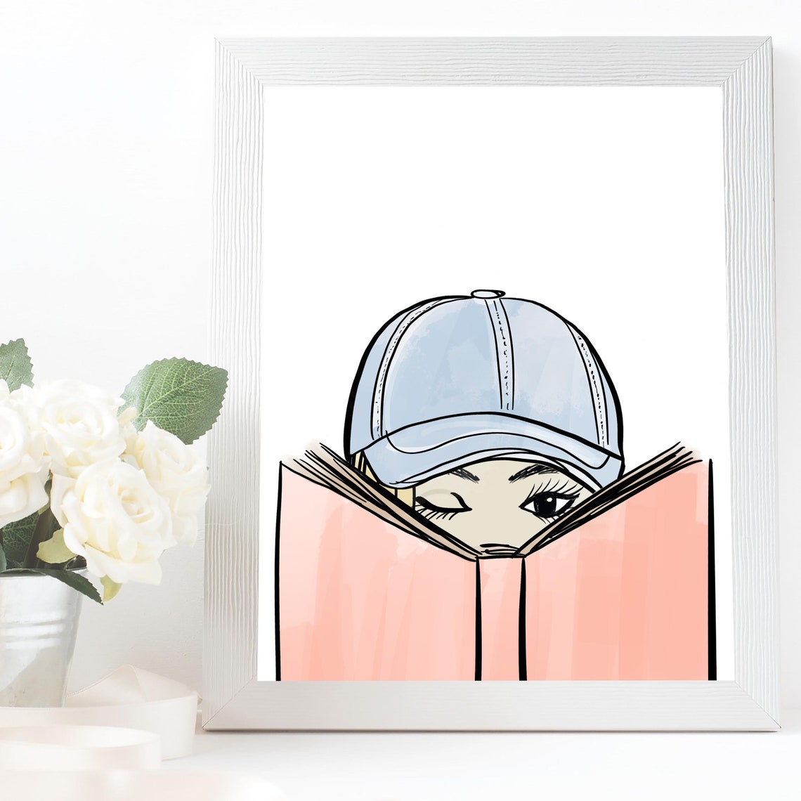 Girl with Book Girl with Book Print Girl with Hat Print | Etsy