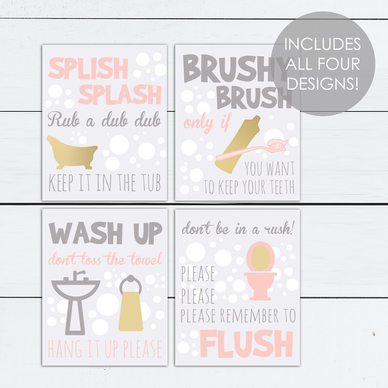 Girl Bathroom Wall Art, Girl Bathroom Decor, Girl Bathroom Set, Bath ...