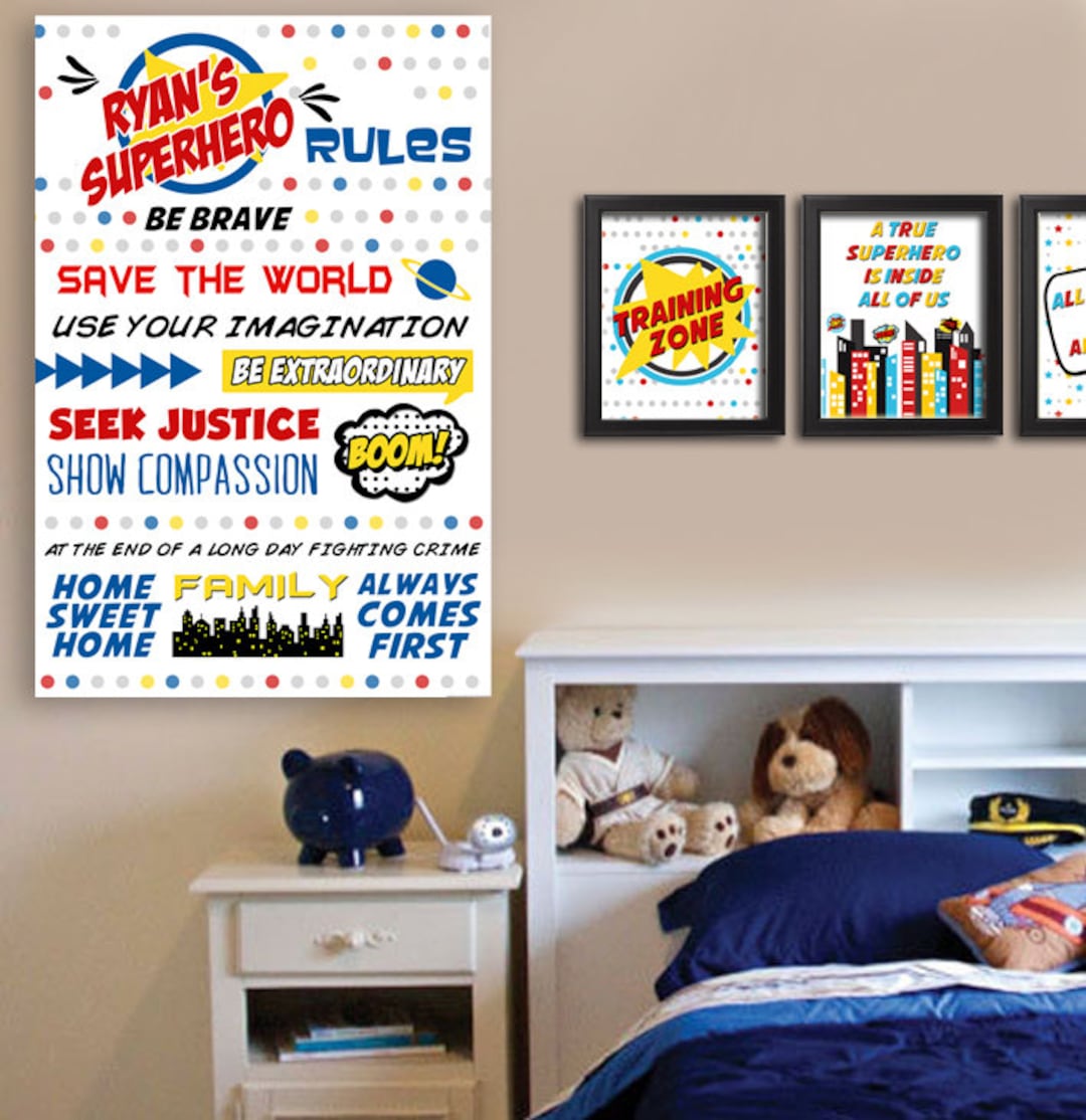 Superhero Wall Art, Superhero Rules, Superhero Decor, Super Hero Wall ...