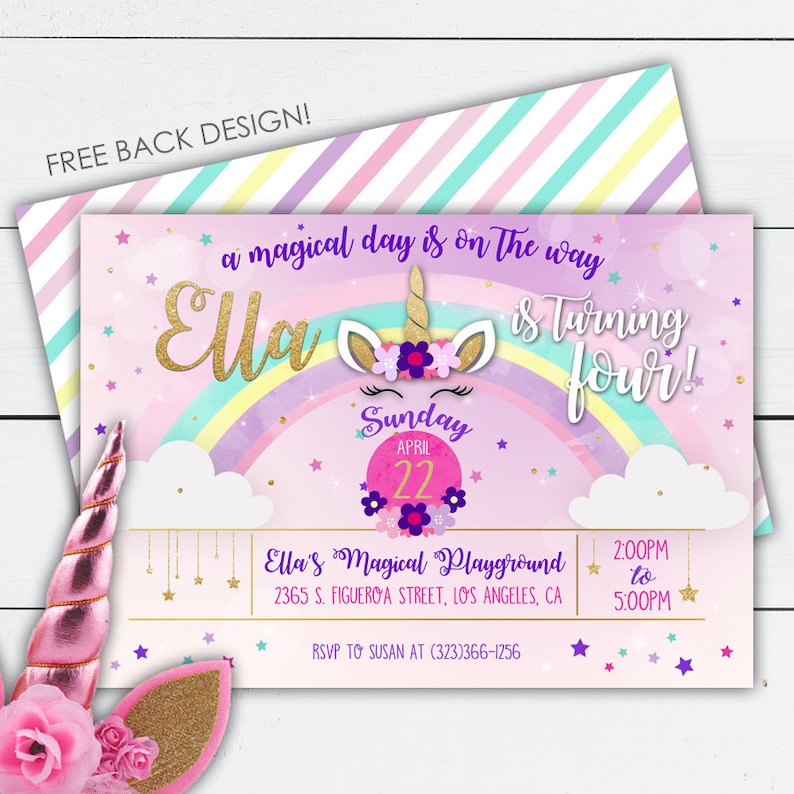 Unicorn Rainbow Invitation Rainbow Unicorn Invitation | Etsy