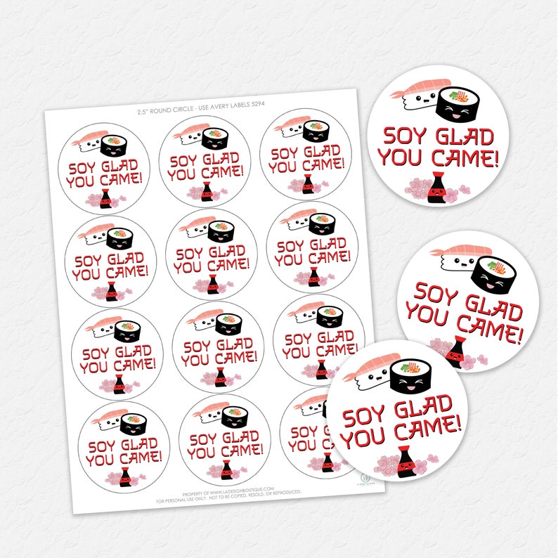 Sushi Round Labels - Instant Digital Download - Etsy