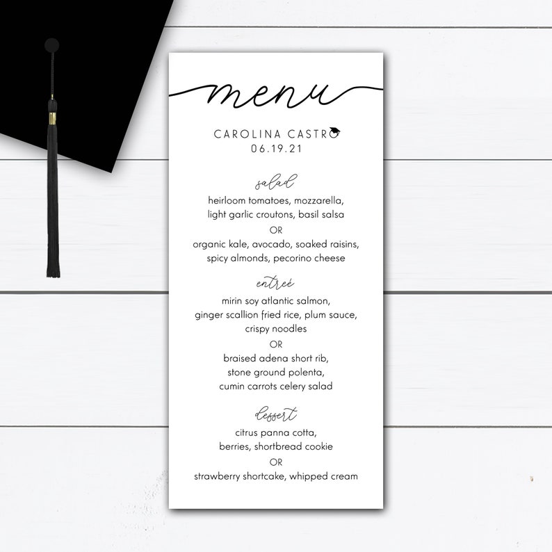 Graduation Menu, Graduation Menu Cards, Graduation Menu Template, Grad ...