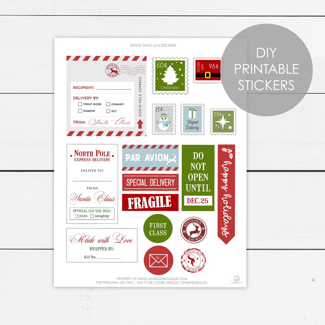 Santa Stickers, Santa Gift Stickers, Christmas Stickers, Santa Gift Tag ...