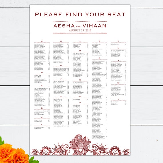 Seating chart wedding, Seating Chart Indian Wedding, Seating Chart ...